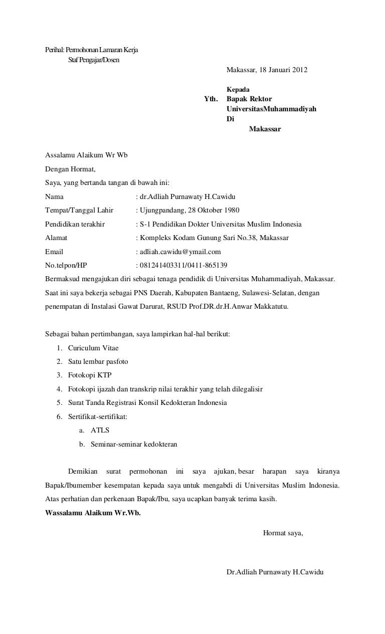 Contoh Surat Lamaran Kerja Tenaga Kependidikan Universitas - Surat ... Contoh Surat Lamaran Kerja Tenaga Kependidikan Universitas - Surat ...