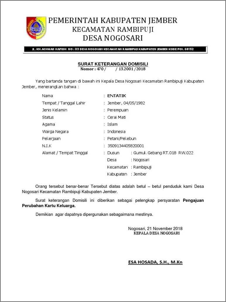 Contoh Surat Pernyataan Cerai Kelurahan Surat Lamaran Kerja Desain