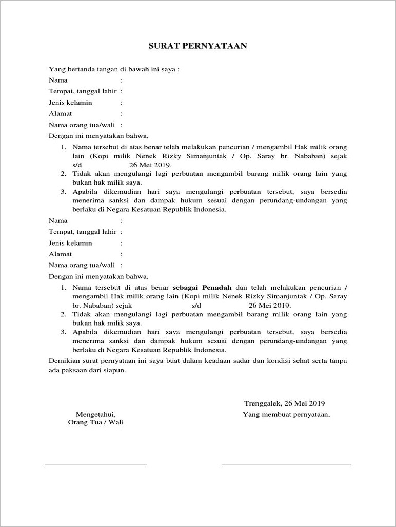 Contoh Surat Pernyataan Kesalahan Tidak Akan Mengulangi Lagi - Surat ... Contoh Surat Pernyataan Kesalahan Tidak Akan Mengulangi Lagi - Surat ...
