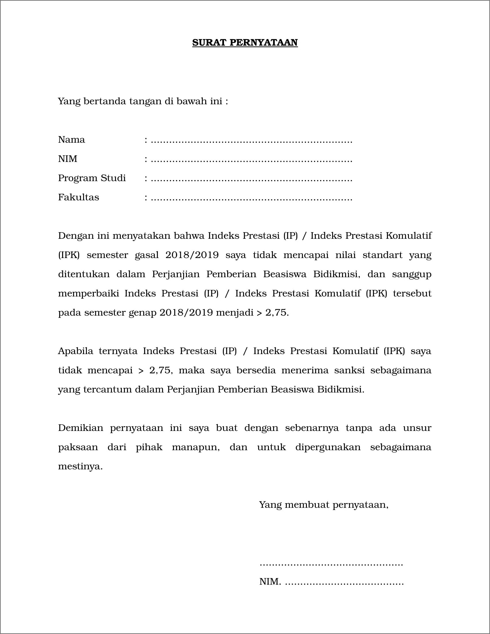 Contoh Surat Pernyataan Mahasiswa Belum Menikah Menerima Beasiswa ... Contoh Surat Pernyataan Mahasiswa Belum Menikah Menerima Beasiswa ...